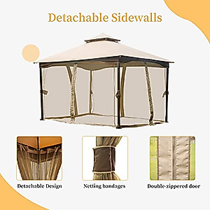 Domi 10'x13' Gazebo, Outdoor Gazebo with Mosquito Netting, Metal Frame Double Roof Soft Top Patio Gazebo Canopy Tent for Deck Backyard Garden Lawns