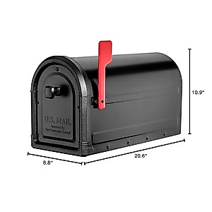 Architectural Mailboxes Roxbury Galvanized Steel Post Mount Mailbox, Compatibility Code F, 7900-5B-R, Black, Large Capacity