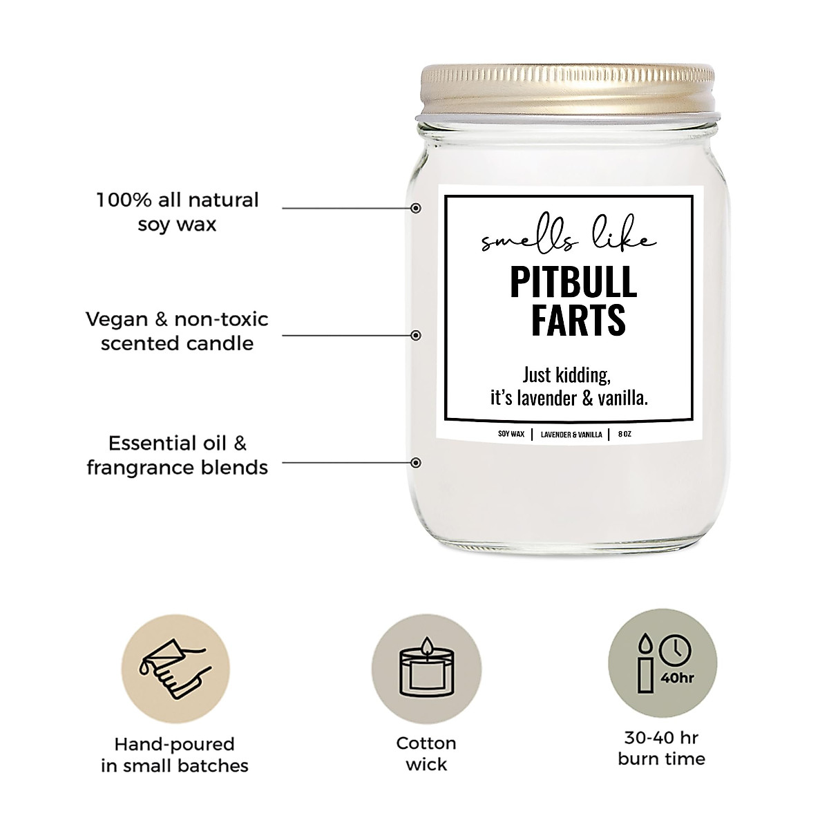YouNique Designs Smells Like Pitbull Farts Soy Candle Gifts for Pitbull Lovers - Pit Bull Mom Gifts for Women - Pitbull Mom Gifts Dog Farts Candle 8oz - Gifts for Dog Lovers (Lavender & Vanilla)