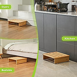 OasisCraft One Step Stool 4 Inch, Bamboo Platform Safety Step for Elderly, Mobility Half Step Stool Portable Step Riser, Stepping Stool Foot Stool for Stairs, Cars, Bedside, Bathroom, Kitchen (450 Lb)