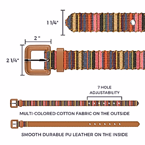 SUGOWEAR Woven Multicolor Belt for Women Fashion Casual Jean and Dress Waist Belt with Square Buckle