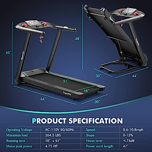 Goplus 4.75HP Folding Treadmill with 15% Auto Incline, Electric Superfit Treadmill w/Voice and APP Control, 20 Preset Programs, LED Touch Screen, Walking Jogging Running Machine for Home Office