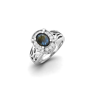 MOONEYE 8x6mm Natural Oval Shape Labradorite 925 Sterling Silver Filigree Celtic Solitaire Women Ring (Sterling Silver, 5)