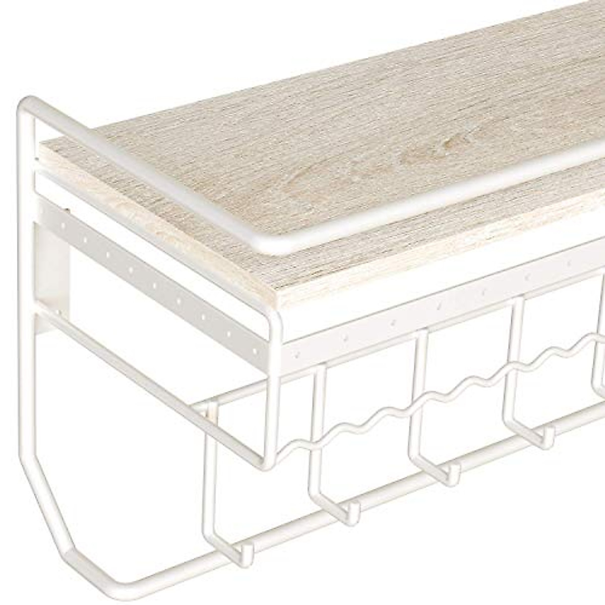 JackCubeDesign Hanging Jewelry Organizer with 9 Hooks, Wall Mount Necklace Earring Bracelet Sunglass Holder with Wood Shelf (White Metal) - MK237D