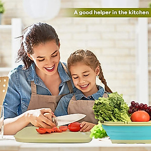 BUYONE Collapsible Cutting Board, Foldable Chopping with Colander, 9-In-1 Multi Kitchen Vegetable Washing Basket Silicone Dish Tub for Camping, Picnic, BBQ, Kitchen-Green, LSBL1T, One Size