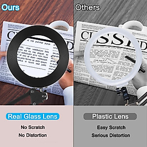 5X Magnifying Glass with Light, Lighted Magnifying Glass Magnifying Lamp 3 Color Modes Stepless Dimmable 8-Diopter Real Glass Lens Magnifier with Light Desk Lamp Clamp Swivel Arm for Crafts Workbench