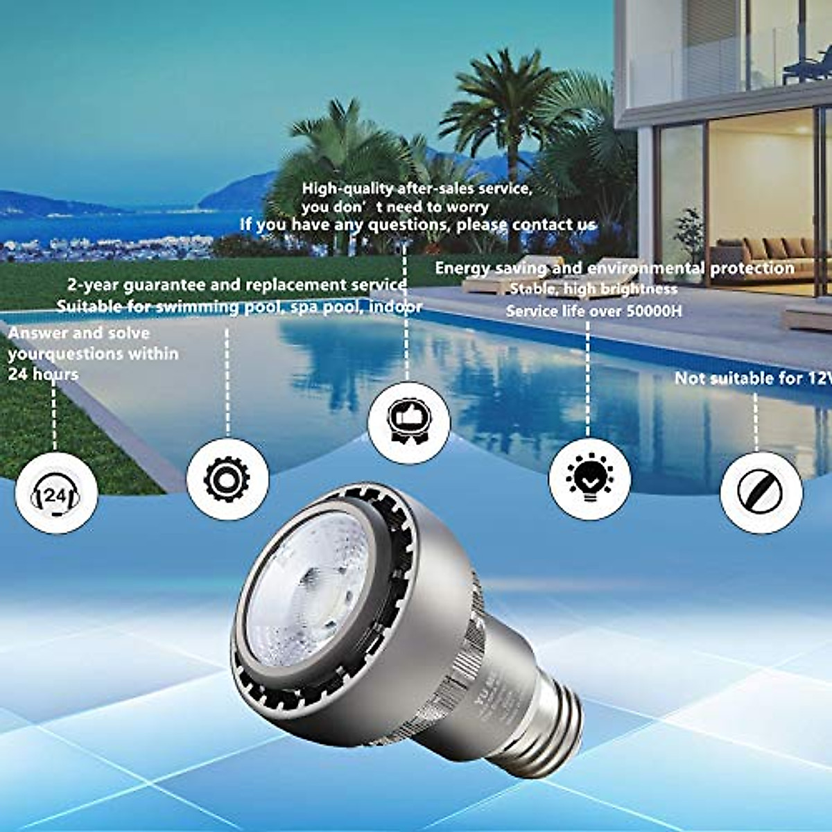 YU MEIL LED Spa Light Bulb 15W 1500LM Daylight White 6000K led Pool Light Bulb Replaces up to 100-300W Traditionnal Spa Light Bulb(120V /E26) Bulb*1