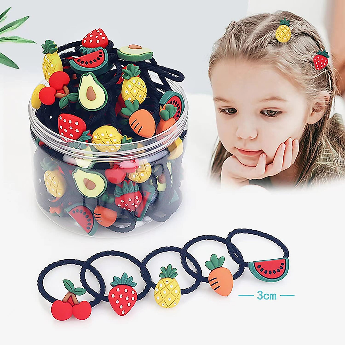 40pcs Baby Hair Ties for Toddler Girls Cute Animals and Fruits and Flower Hairpins Scrunchies Ponytail Holders Kids Headband