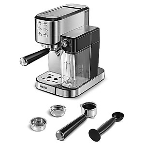 ILAVIE 6-in-1 Espresso Coffee Machine Built-In Automatic Milk Frother, 20 Bar Espresso & Cappuccino & Latte Maker with 34 oz Removeable Water Tank, Ideal for Home Use, Stainless Steel