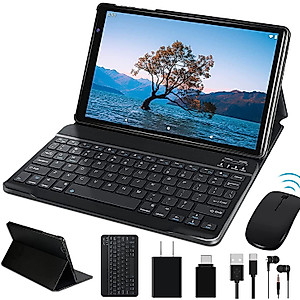 FACETEL 10 inch Tablet Android Tablet with Keyboard 2 in 1 Tablet 4GB RAM 64GB ROM TF 128 GB, 8000mAh, FHD, Dual Camera, WiFi Bluetooth Tablet with Mouse, Grey