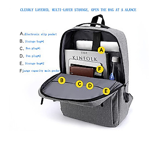 Business Travel Laptop Backpack with USB Charging Port for Men Ladies Boys Girls, Large Capacity Anti-Theft Waterproof College School Bags Computer Backpacks for 15.6 Inch Laptop Notebook (Gray)