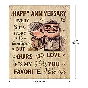 Wedding Anniversary Blanket Gifts for Him Her Wife Husband Men, Best Romantic Anniversary Marriage Gift for Couple Mom Dad Parents, Happy Anniversary for Girlfriend Boyfriend Gifts Blanket 60"X 50"