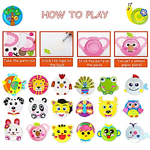 Vinlon Paper Plate Art Kits, 20 Packs Recognize Animals Assembling Project Creative Crafts Toys for Boys and Girls Birthday Christmas Holiday Gifts