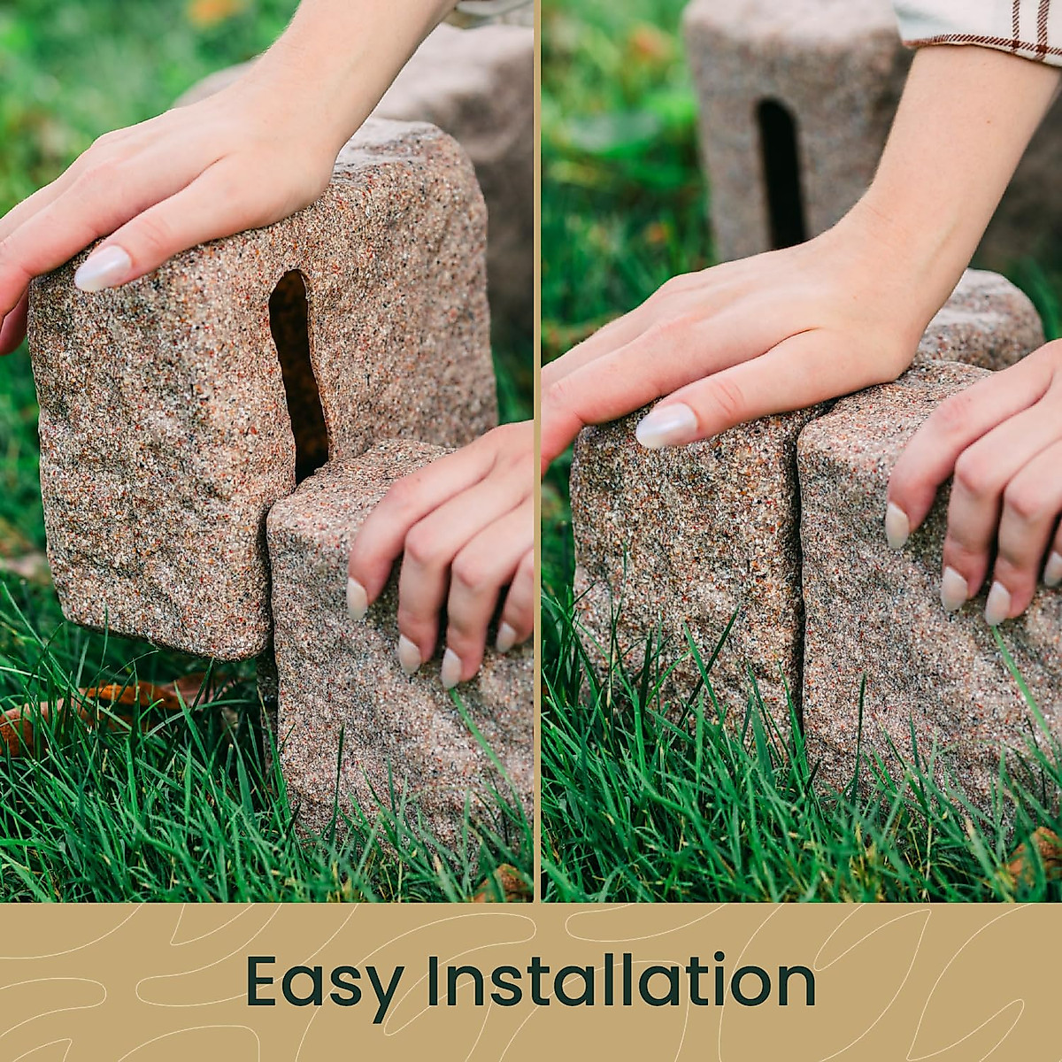 Beuta Sandstone Left Turn Block – Landscape Edging for Lawn & Garden, Easy No Dig Installation and Connects to Other Beuta Blocks, Heavy Duty Composite Resin Flex Wall Stone - 1 pc.