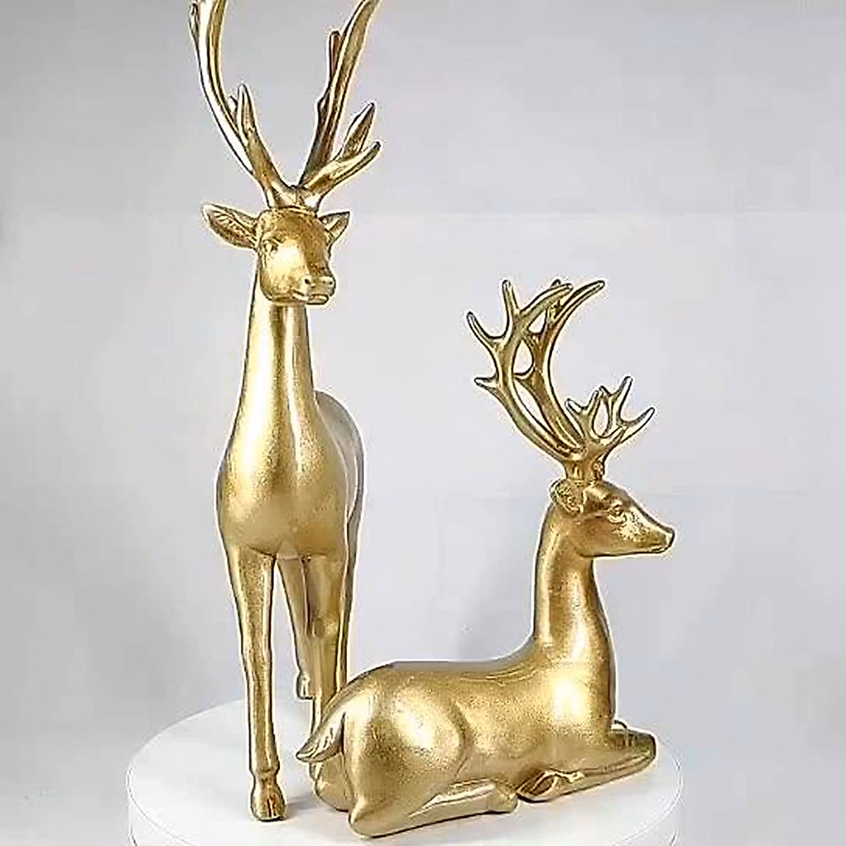 1 Pair Resin Deer Statue Reindeer Figurine Deer Ornaments Elk Statue Reindeer Sculpture Deer Figurine Statue Props for Xmas Home Office Decor - Golden
