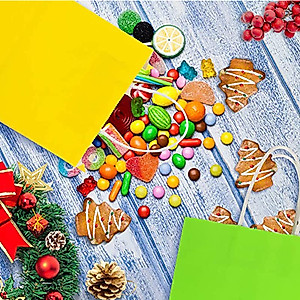 Hooshing 24PCS Party Favor Bags 6 Colors Rainbow Kraft Goodie Bags Bulk Paper Gift Bags with Handles for Kids Birthday Fiesta Wedding