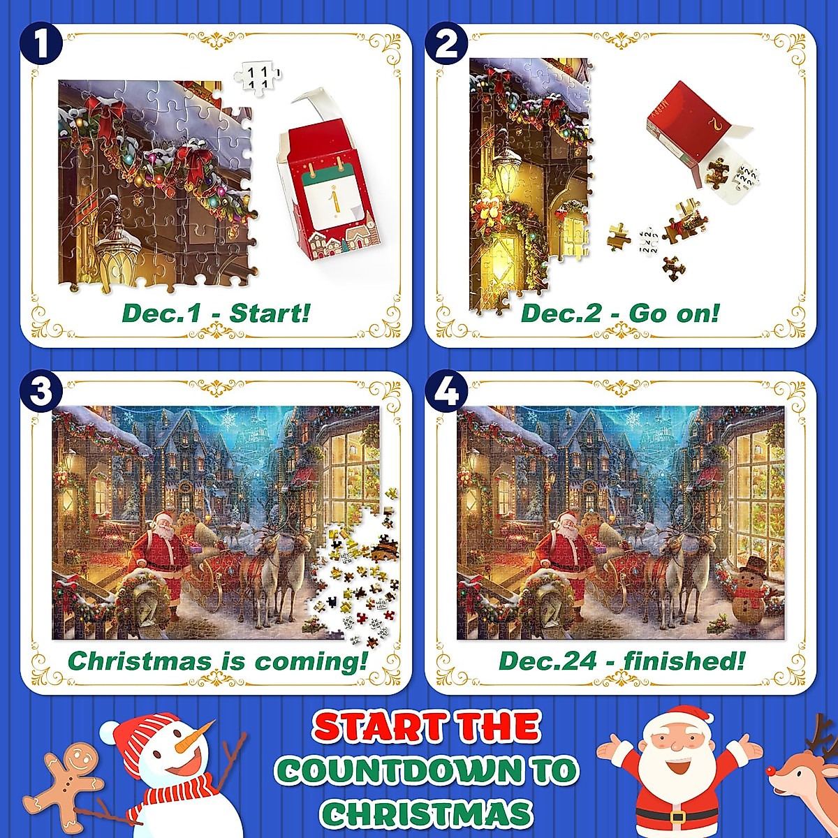 Jigsaw Puzzle Advent Calendar 2024 for Kids and Adults- 1008 Pieces Puzzle 24 Days Christmas Countdown Calendar - Family Game Christmas Gifts for Kids Adults - Polar Christmas Eve(27.56 x 19.68 Inch)