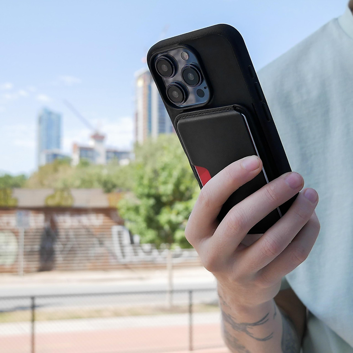 Smartish MagSafe Wallet - Side Hustle - Vegan Leather Slim Detachable Magnetic Card Holder Qi2 Certified iPhone MagSafe Wallet for Apple iPhone 15/14/13/12 Models - Black Tie Affair