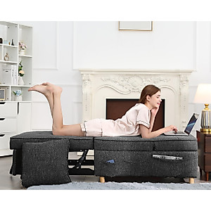 SEJOV Sleeper Sofa Chair Bed,4-in-1 Convertible Sofa Bed Chair with 6 Adjustable Backrest and Pillow, 3-Seat Pull Out Sleeper Bed Linen Fabric Modern for Bedroom Small Space Living Room Office, Black