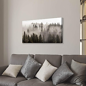 ARTISTIC PATH Foggy Forest Canvas Wall Art: Landscape Mountain Artwork Photographic Print Pictures for Bedrooms (40" W x 20" H,Multi-Sized)