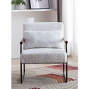 ANJHOME Simple Mid Century Modern Accent Chair, Soft Tufted Upholstered Armchair with Steel Frame, Comfy Lambs Wool Accent Chair Lounge Chairs Single Sofa for Living Room Easy Assembly