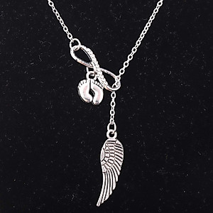Gzrlyf Miscarriage Necklace Angel Wings Lariat Necklaces Pregnancy Loss Memorial Gifts (silver)