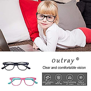 Outray 2 Pack Kids Computer Blue Light Blocking Glasses for Boys and Gilrs Age 3-12 Anti Eyestrain (Set Green+Blue, 46)