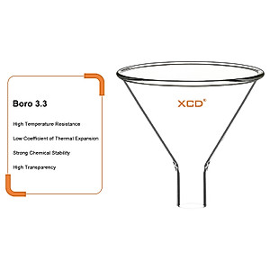 XCD Glass Powder Funnel, Borosilicate Glass Heavy Wall Short Stem Funnel with 120 mm Top Diameter and 22 mm Stem Diameter for Precise Powder Transfers in Laboratory
