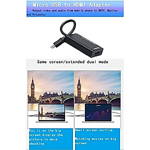 MHL Micro USB to HDMI Cable Adapter, MHL 5pin Phone to HDMI 1080P 4K Video Graphic for Samsung Galaxy/LG/Huawei ect. Android Smart Phones That with MHL Function