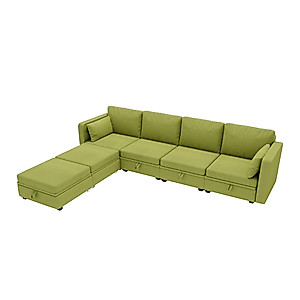 LIFEISLE Modern 110 Inch Convertible Modular Sofa, 6 Seater Oversized Sectional Sofa with Reversible Chaise Lounge with Cushions, with Storage Seat for Living Room, Reception Room,Olive