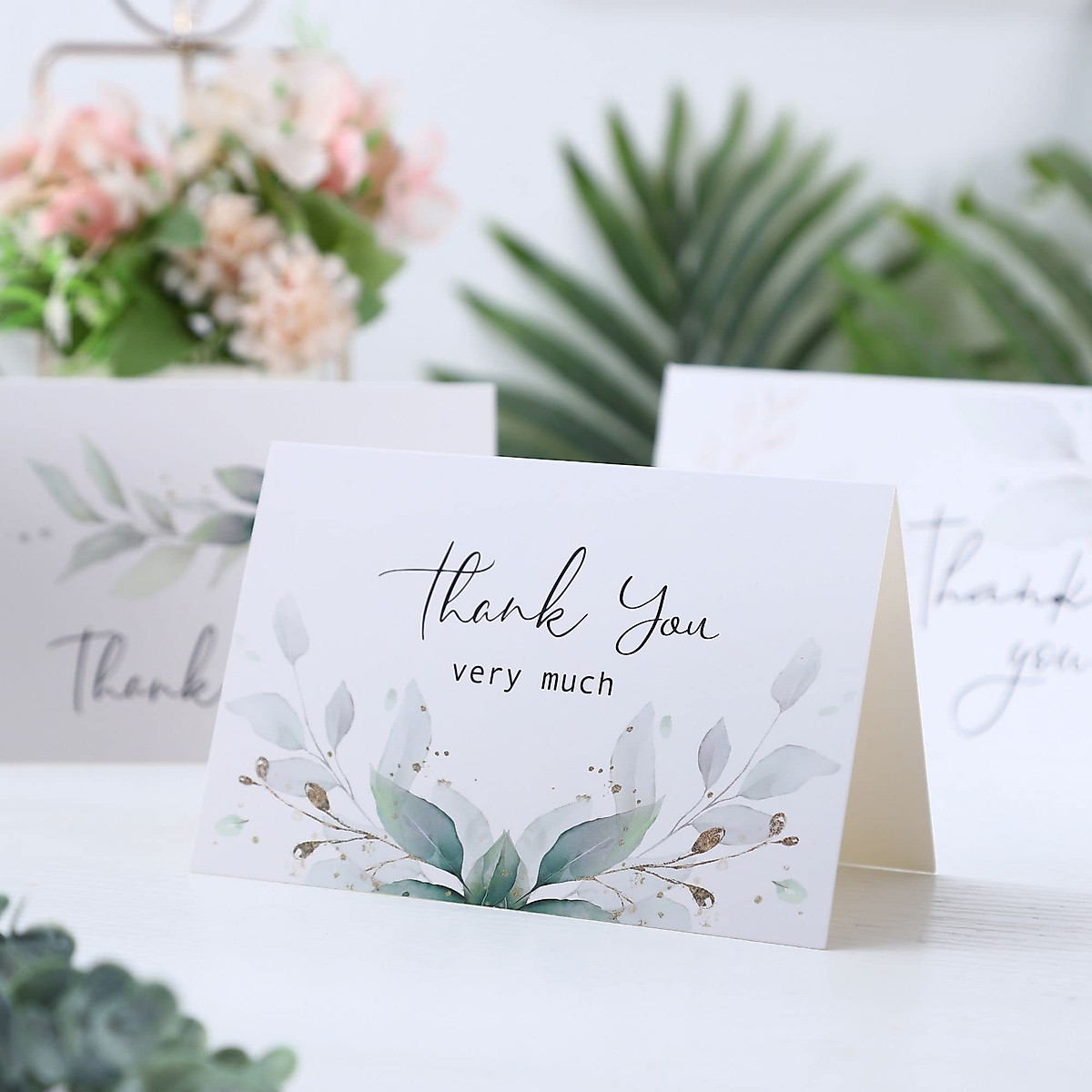 Light Sage Green Thank You Cards with Envelopes,36 PK,Heavy Duty Assorted Thank You Notes 3 Designs Greenery 4x6 Inches Blank Note Cards for Wedding Bridal Shower Baby Shower Business Funeral Sympathy