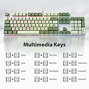 Fogruaden Full Size Mechanical Keyboard, Green Matcha Keyboard, Wired USB 104 Keys RGB Backlit Gaming Keyboard with Number Pad, Red Switches, NKRO Mechanical Keyboard for Windows Laptop PC Gamer