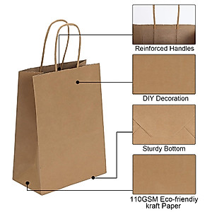 Joybe 100 Pack 6x3.25x8 Inch Small Brown Paper Bags with Handles Bulk, Kraft Paper Gift Bags for Birthday Party Favors Grocery Retail Shopping Business Goody Craft Sacks (Blank Plain Natural, 100pcs)