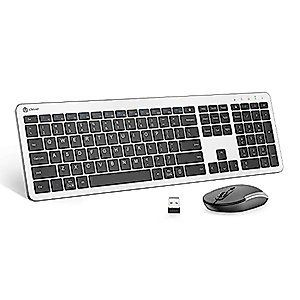 iClever GK08 Wireless Keyboard and Mouse - Rechargeable Wireless Keyboard Ergonomic Full Size Design with Number Pad, 2.4G Stable Connection Slim Mac Keyboard and Mouse for Windows, Mac OS Computer