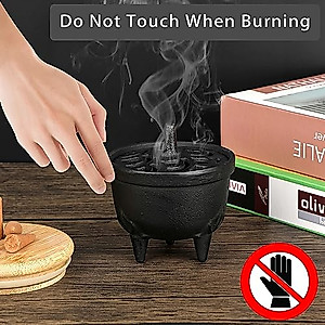 JUXYES Vintage Tripod Incense Burner Holder with Lid, Cast Iron Incense Holder Metal Cauldron Censer Antique Cone Coil Incense Burner Holder for Incense Resins, Cones or Wax Melts