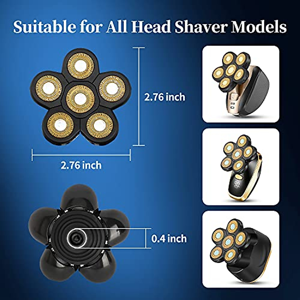 Replacement Head for Electric Shaver Mens Electric Razor Head 6D - Close Head Shavers for Men Replacement Head - Wet & Dry Bald Shavers Blades Waterproof Shavers Replacement Blades Head（Gold）