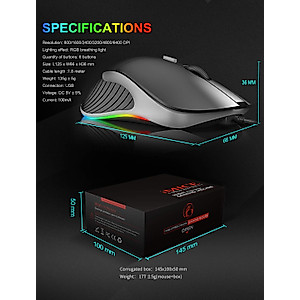 KKUYI RGB Gaming Mouse Wired, USB Computer Gaming Mice with Chroma RGB Lighting/6 DPI Levels/6 Buttons, RGB Gamer Desktop Laptop PC Gaming Mouse with 6ft Cable for Windows Xbox PS4 (Black-01)