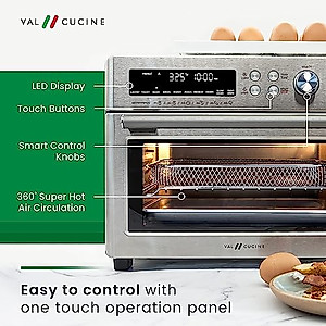 VAL CUCINE 26.3 QT/25 L Extra-Large Smart Air Fryer Toaster Oven, 10-in-1 Convection Countertop Oven Combination (Brushed Stainless Steel Finish)