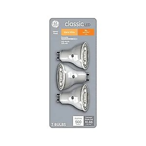 GE Classic LED MR16, Dimmable, 5.5 watt, 50 watt Equivalent, Warm White Flood Light Bulb GU10 pin Base (3 Pack)