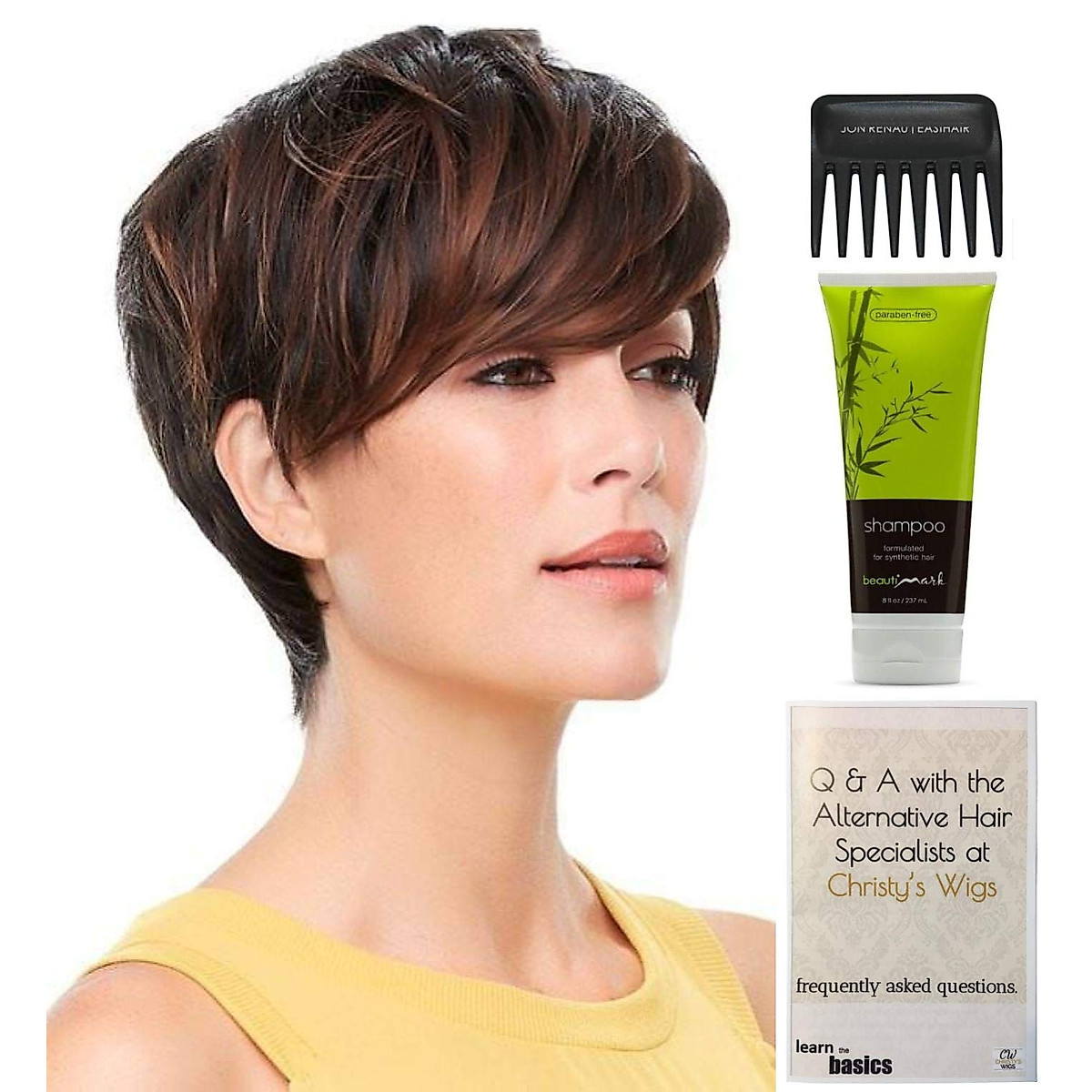Bundle - 4 items: Evan Wig by Jon Renau, Christy's Wigs Q & A Booklet, BeautiMark Synthetic Shampoo & Wide Tooth Comb - Color: 8RH14