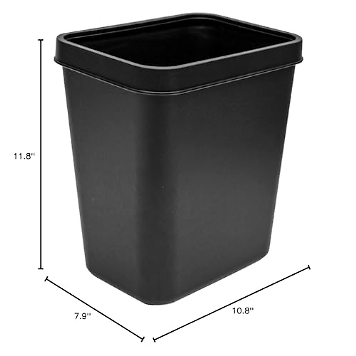 Qinlorgo Rectangle Waste Bin, Easy to Sturdy 8L Plastic Open Top Trash Can for Kitchen (Black)