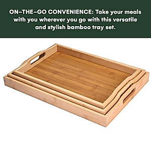 Prosumers Choice 3 Pack Bamboo Serving Trays with Handles - Bamboo Trays for Food-Serving Tray - Wooden Trays for Food - Set with Different Sizes