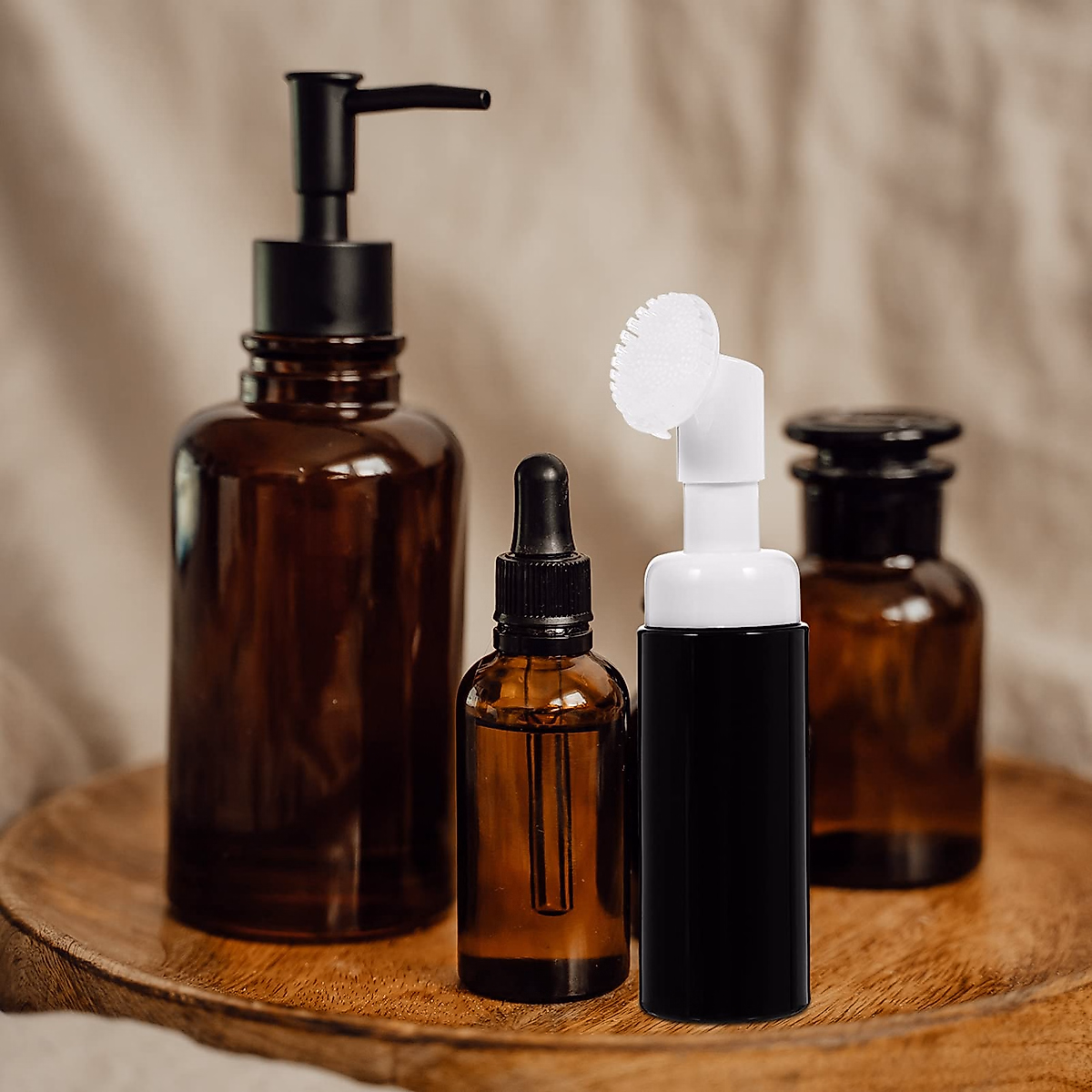 Foaming Dispenser 3Pcs Foaming Soap Dispenser Empty Facial Foam Bottle Hand Soap Containers with Foam Massage Clean Brush Head for Home Bathroom 100ml 30ml