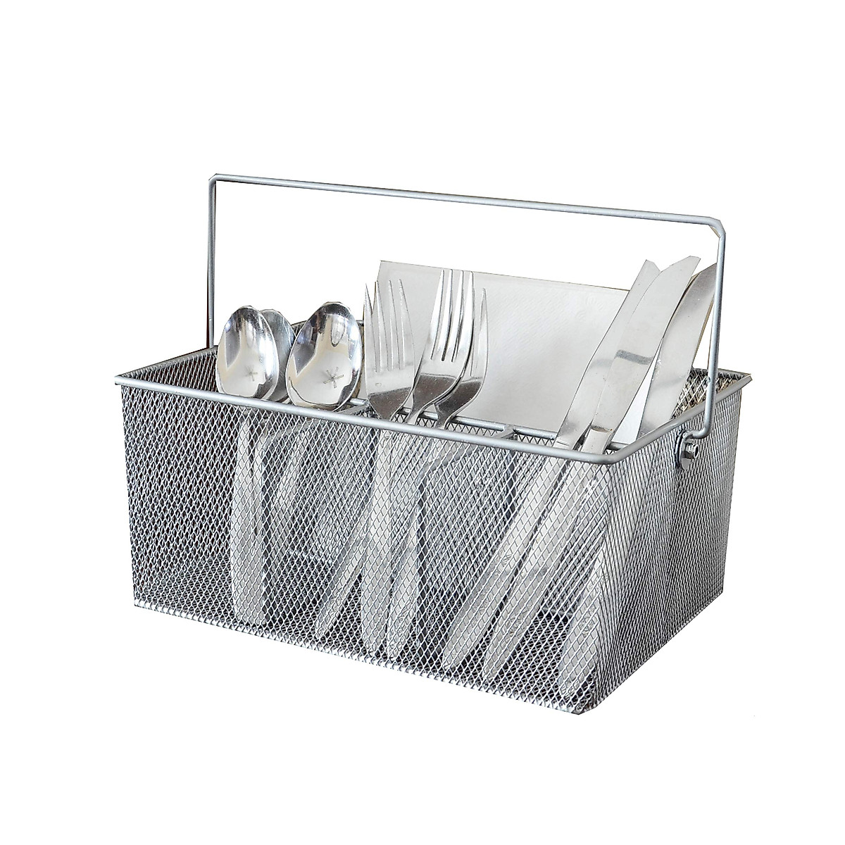 Maypes Utensil Caddy - Silverware Caddy for Parties, Spoon Holder, Buffet Organizer for Condiments, Napkin, Forks, Knives - Stainless Steel Flatware Caddy for Home, (Silver)