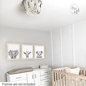 Set of 3 Baby Safari Animal Rustic Nursery Decor |11"x14"| Baby Giraffe, Lion, and Elephant Safari Animal Wall Art Set - Artwork for Outdoor Themed Gender Neutral Baby Girls or Boys