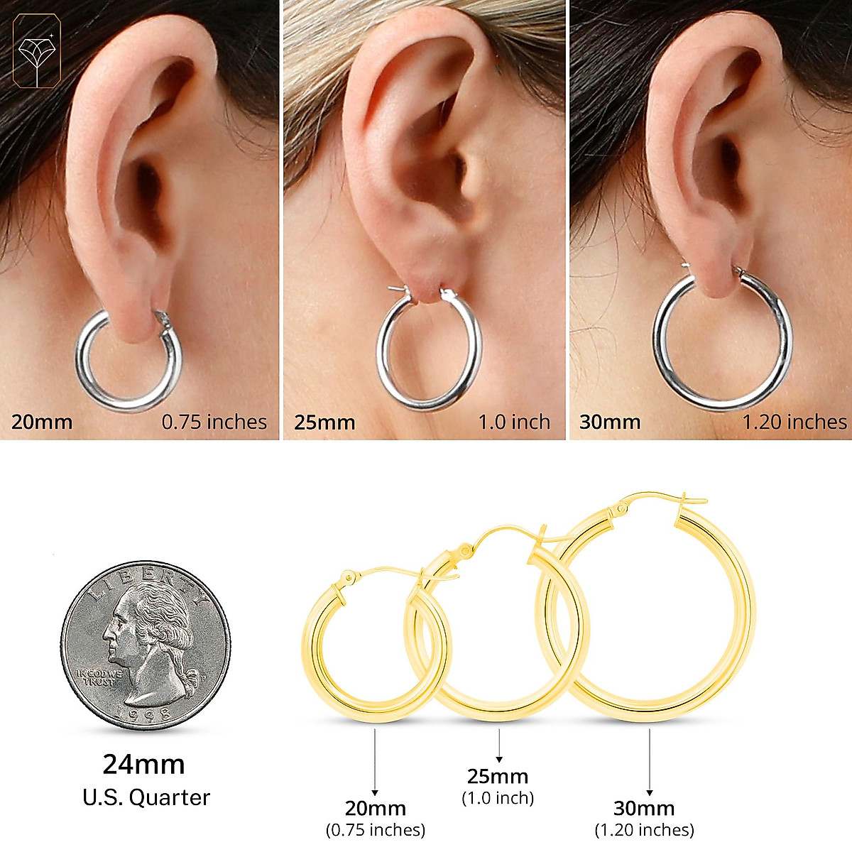 MAX + STONE Solid 14k Gold Hoop Earrings with Click Tops for Women | 0.75 Inches Small Yellow Gold