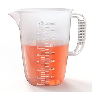 Luvan 1 Gallon Measuring Pitcher, 134oz Extra Large Plastic Measuring Pitcher-Conversion Chart, Heat Resistant 1 Gallon Measuring Container with Handle for Motor Oil, Chemicals, Pool, Lawn and Cook