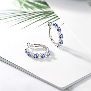 Gem Stone King 925 Sterling Silver Blue Tanzanite and White Topaz Hoop Earrings For Women (3.32 Cttw, Round 4MM and 1.9MM, Gemstone Birthstone 1 Inch Diameter)