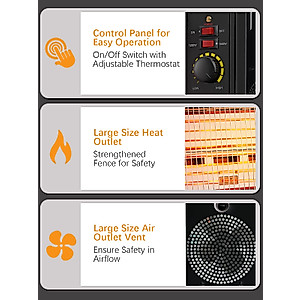 JASUN Portable Space Heater Electric Radiant Heater Fast Heating with Adjustable Thermostat, Portable Indoor Heater with Handle Quiet Energy-Saving 1250W/1500W for Office Home Garage Bedroom Black