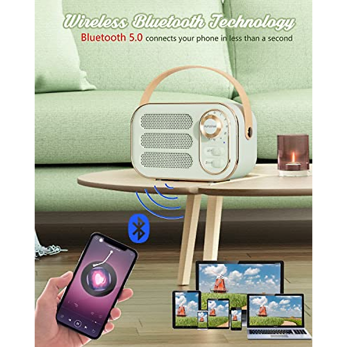 Greadio Retro Bluetooth Speaker, Vintage Speaker with Cute Old Fashion Style, Good Sound, Bluetooth 5.0, TF Card, AUX Input, USB Drive MP3 Player for Home,Outdoor,Travel,Party,Gift (Green)